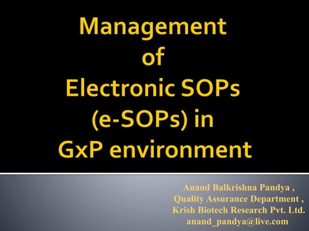 Management of e-SOP in GxP environment . | PPT