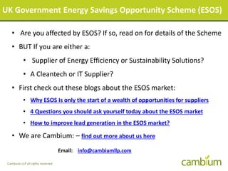 The UK Energy Savings Opportunity Scheme (ESOS) - An Overview | PDF