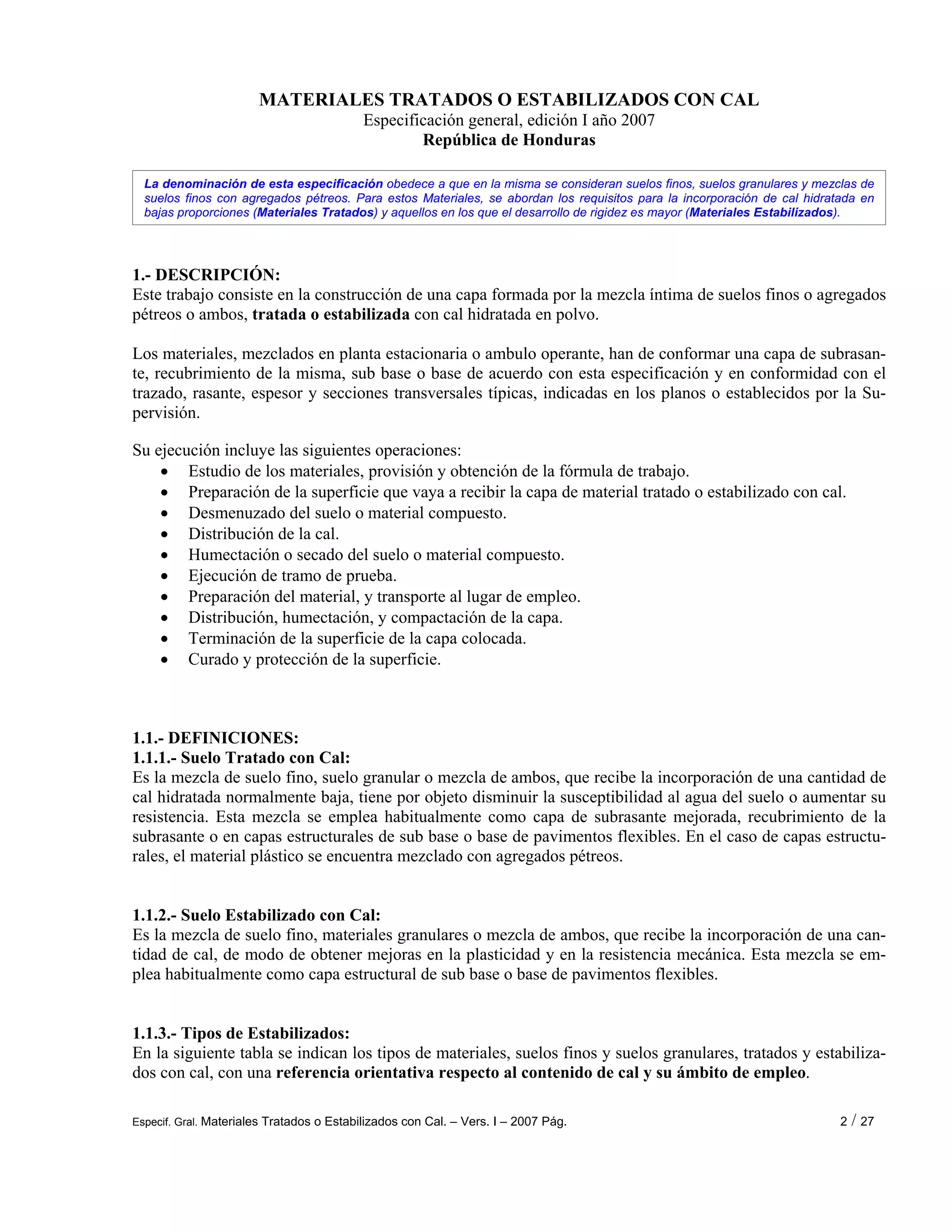 Esp. gral. materiales trat o estabil con cal | PDF