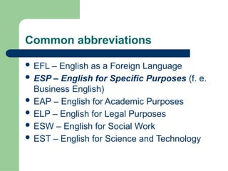 STAGES FOR SPECIFIC PURPOSES / Stages of ESP | PPTX
