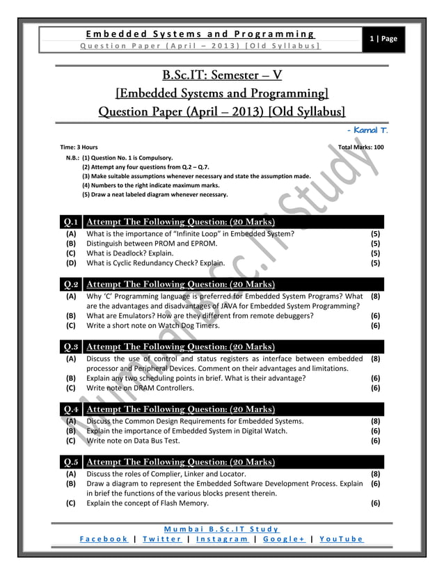 [Question Paper] Embedded Systems and Programming (Old Syllabus) [April ...