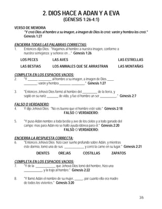 Historia de la Biblia 2. Dios hace a Adan y a Eva | PDF