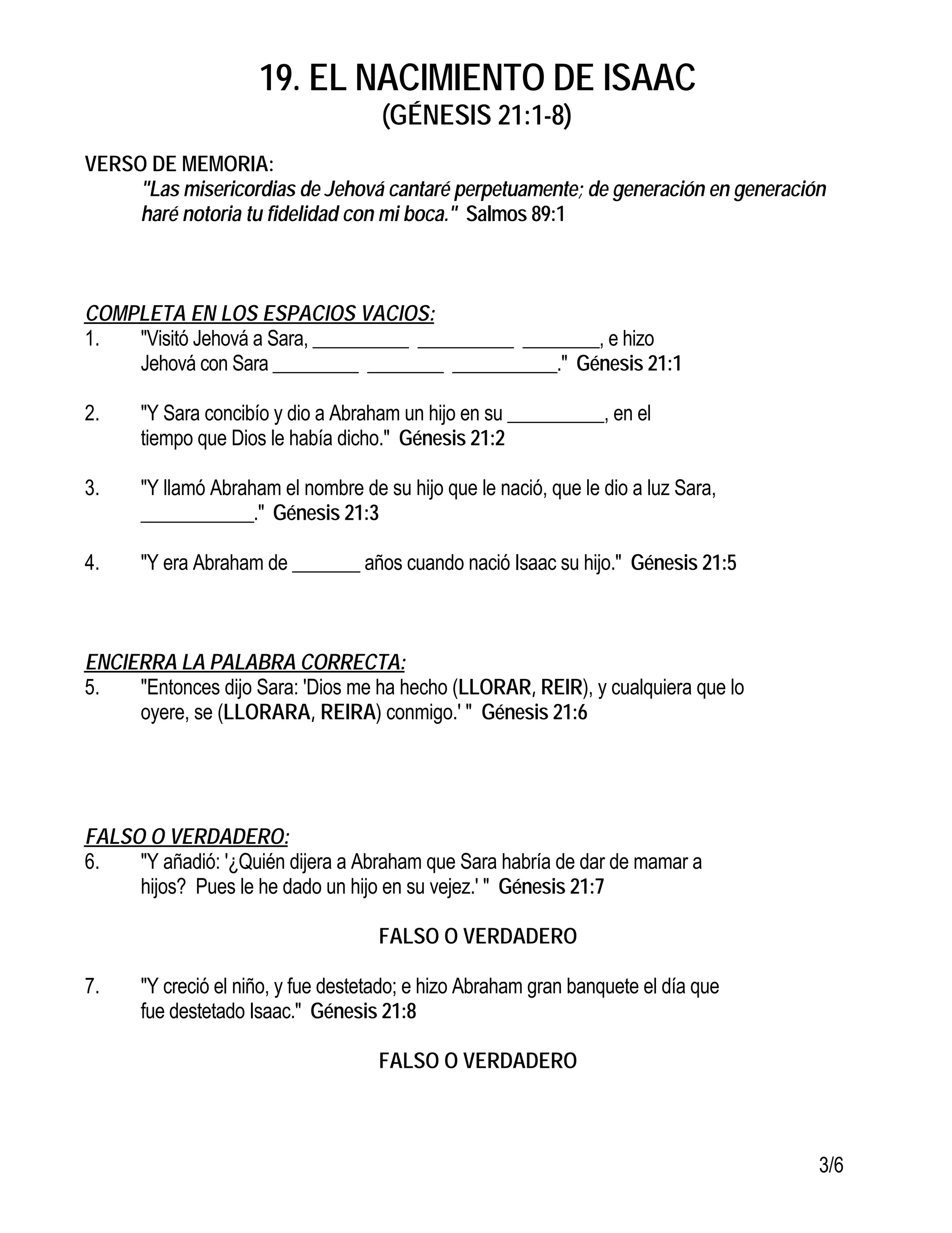 Historia de la Biblia 19. El Nacimiento de Isaac | PDF