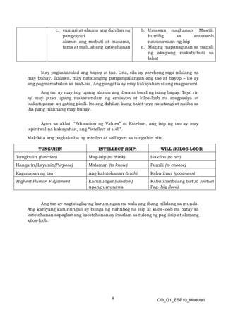 EsP10-Q1-M1-Ang Mataan na Gamit at Tunguhin ng Isip at Kilos-loob-Final ...