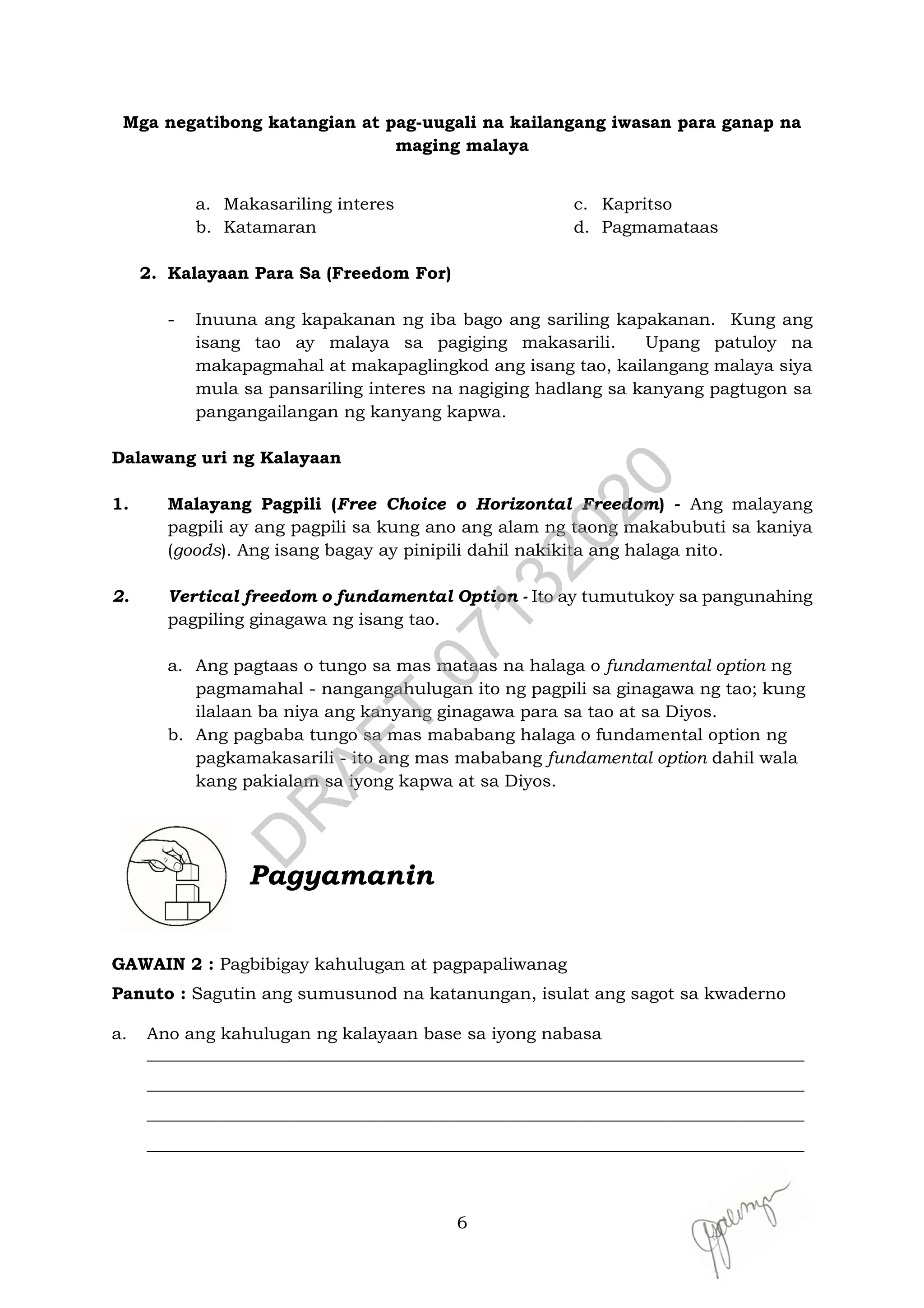 EsP10-Q1-M6-Ang Tunay na Kahulugan ng Kalayaan-v4.pdf