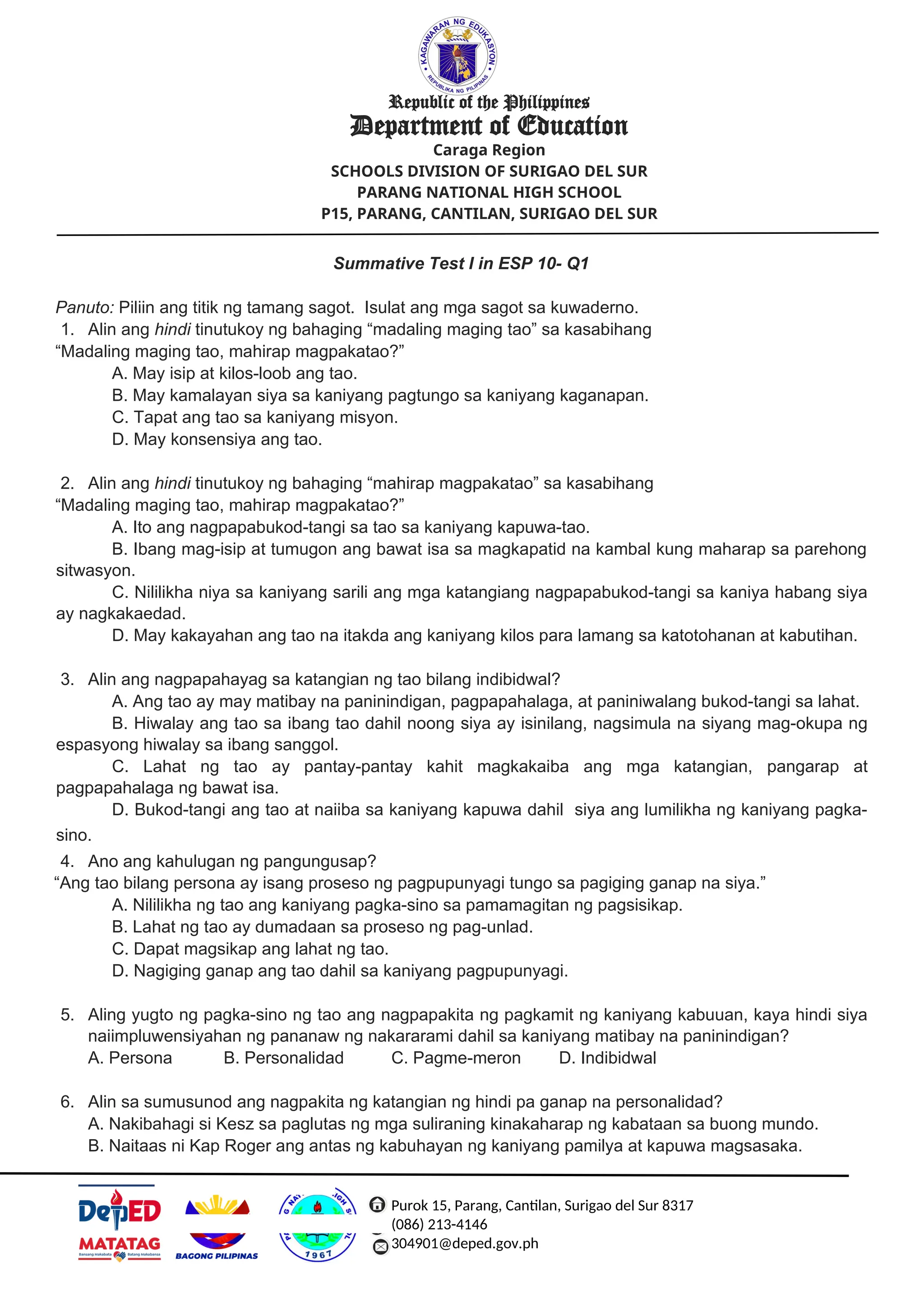 Edukasyon Sa Pagpapakatao 10-Q1 summative test 1.docx