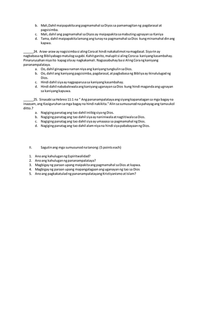 Ikatlong markahang pagsusulit ESP 10 | DOCX