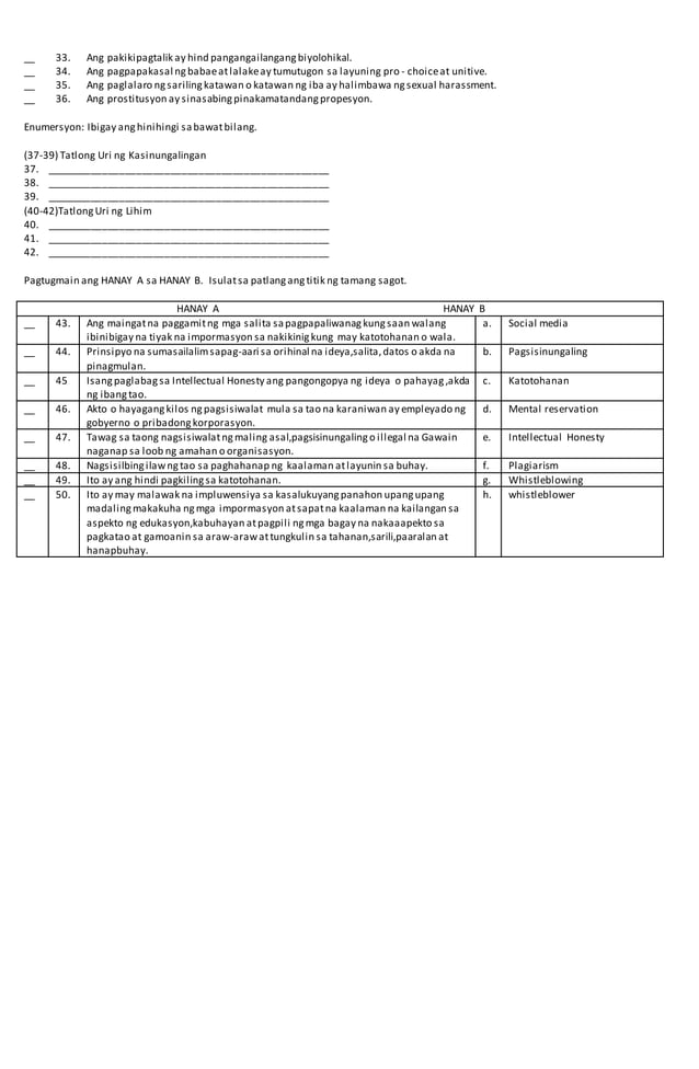Esp 10 4th exam | DOCX