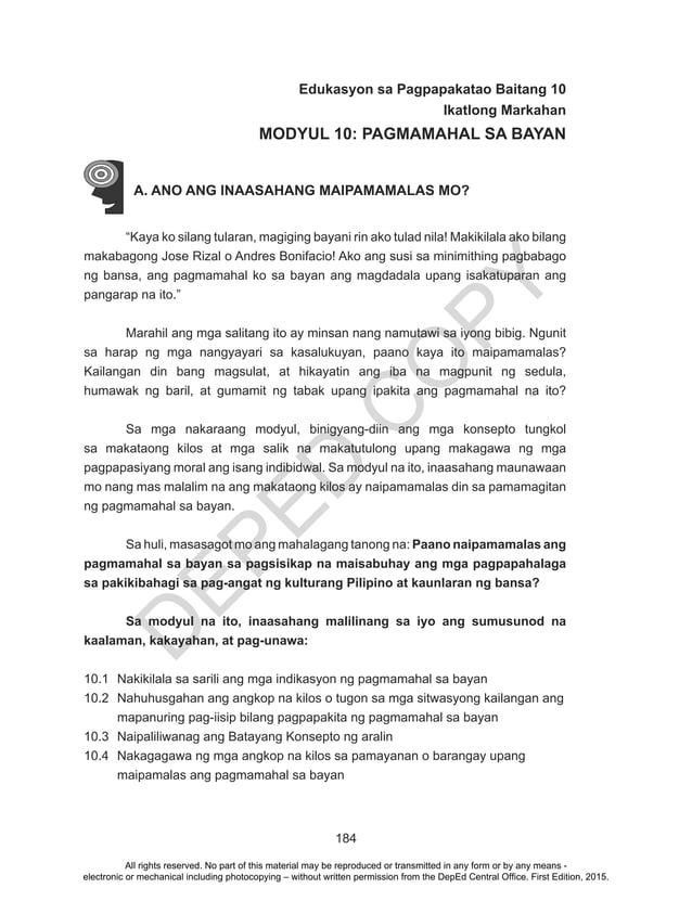 ESP Learners Module Grade 10 Unit 3 | PDF