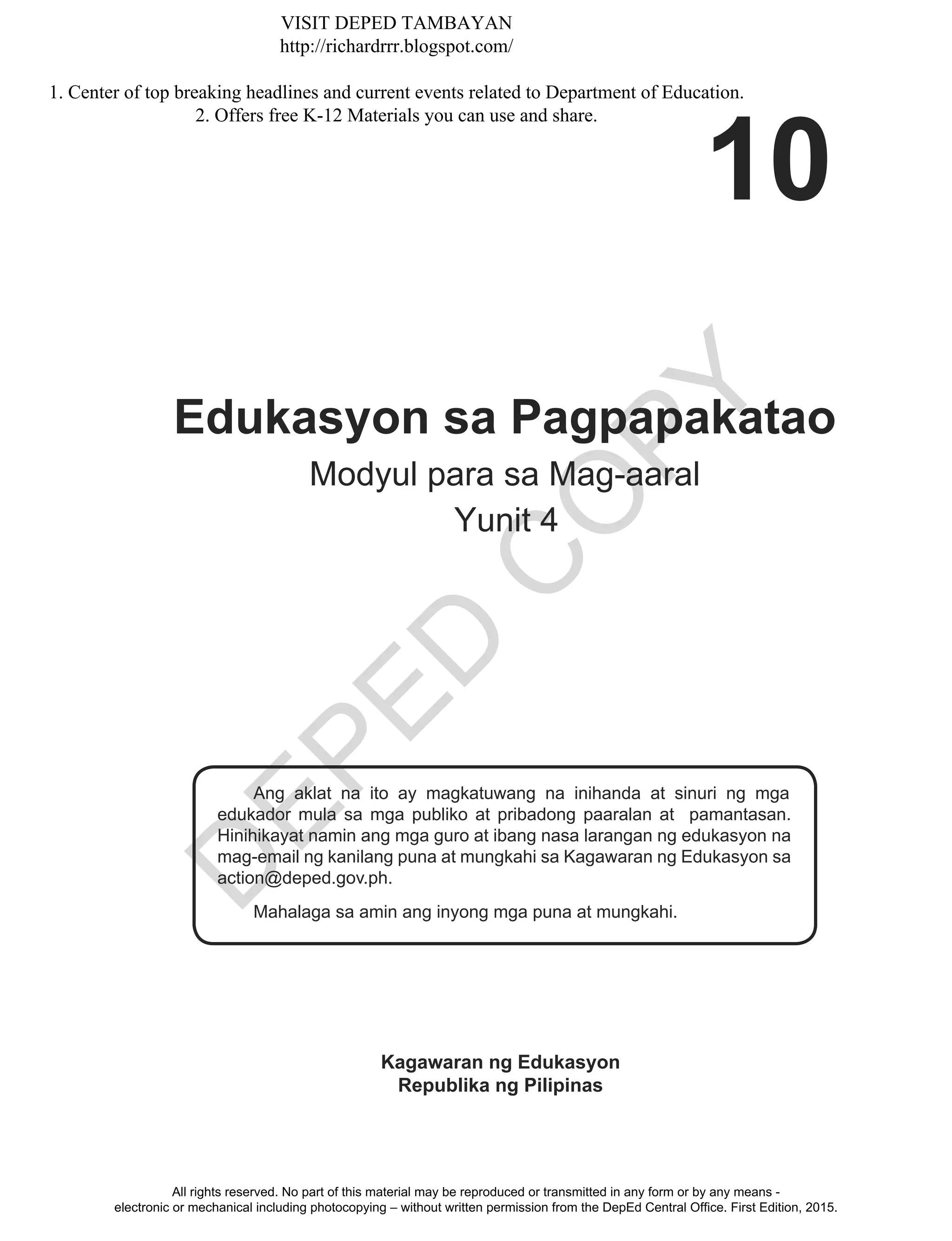 ESP Learners Module Grade 10 Unit 4 | PDF
