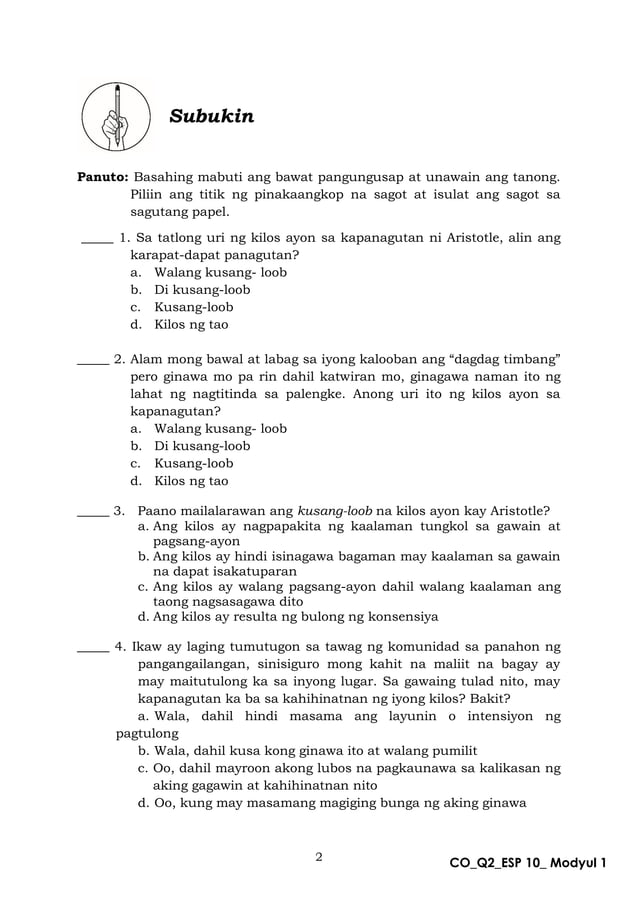 Es p10 q2_mod1_ang pagkukusa sa makataong kilos_v3 | PDF