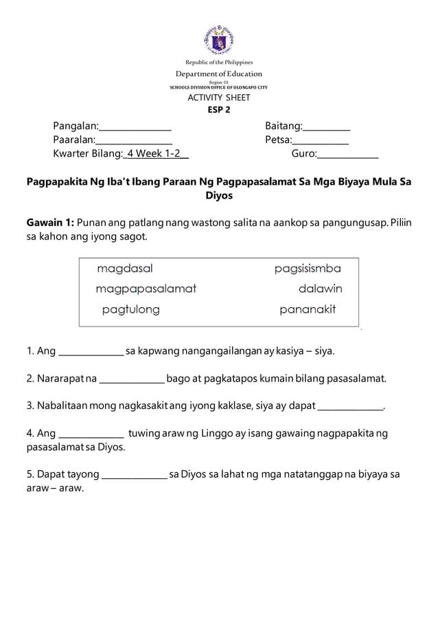 Esp 2 activity sheet q4 w1 | DOCX