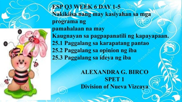 ESP 5 PPT Q3 W6 Day 1-5 - Nakikiisa Sa Mga Programa Ng Pamahalaan Na May Kaugnayan Sa ...