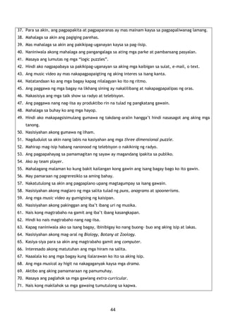 ESP 7 LEARNING MATERIAL FIRST AND SECOND GRADING | PDF