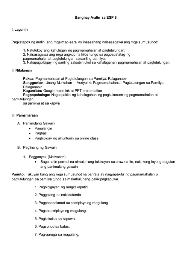 Esp 8 lesson plan | DOCX