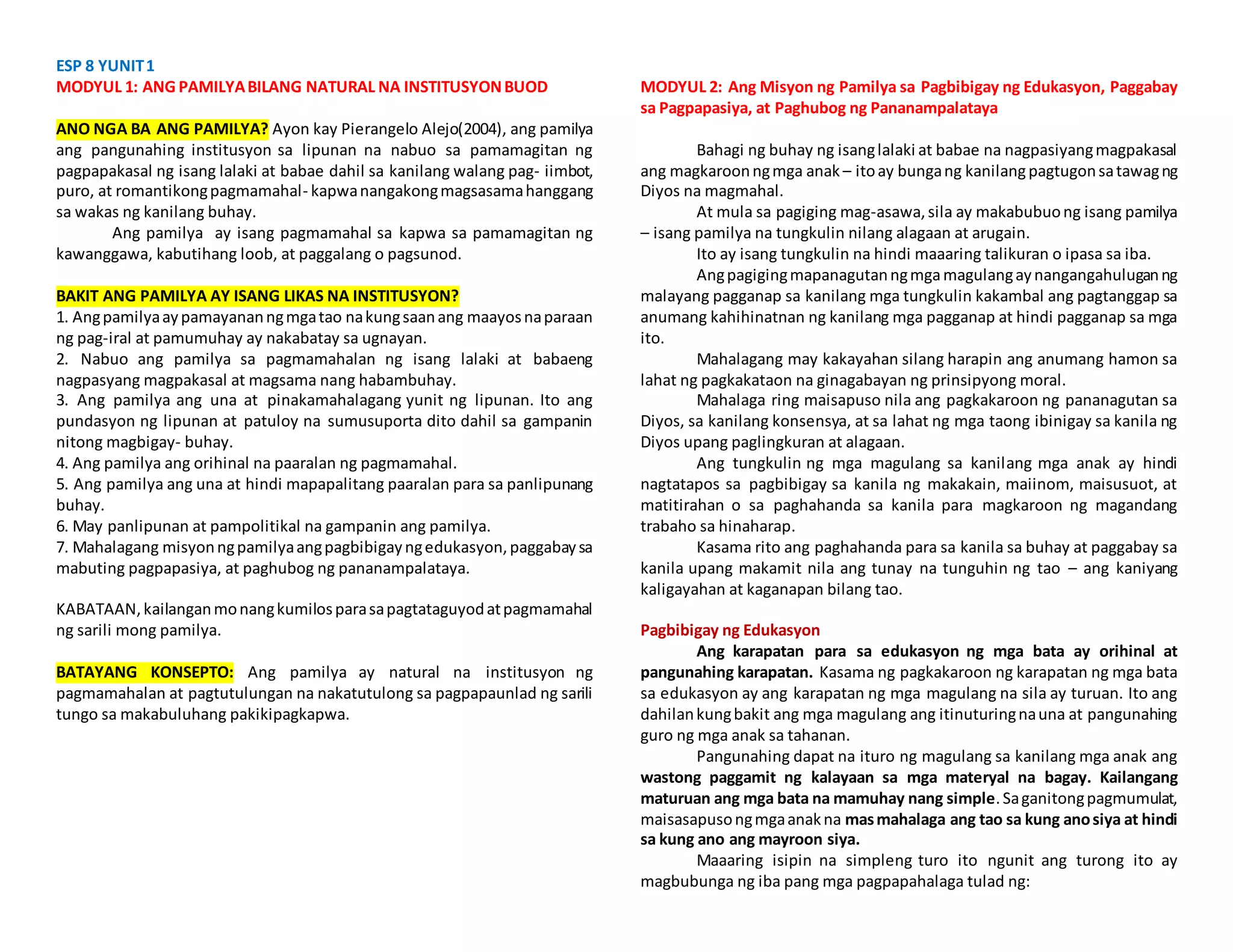 Esp 8 yunit_1_modyul_1_ang_pamilya_bilan | DOCX