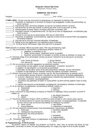Esp 9 q2 - summative test | DOCX