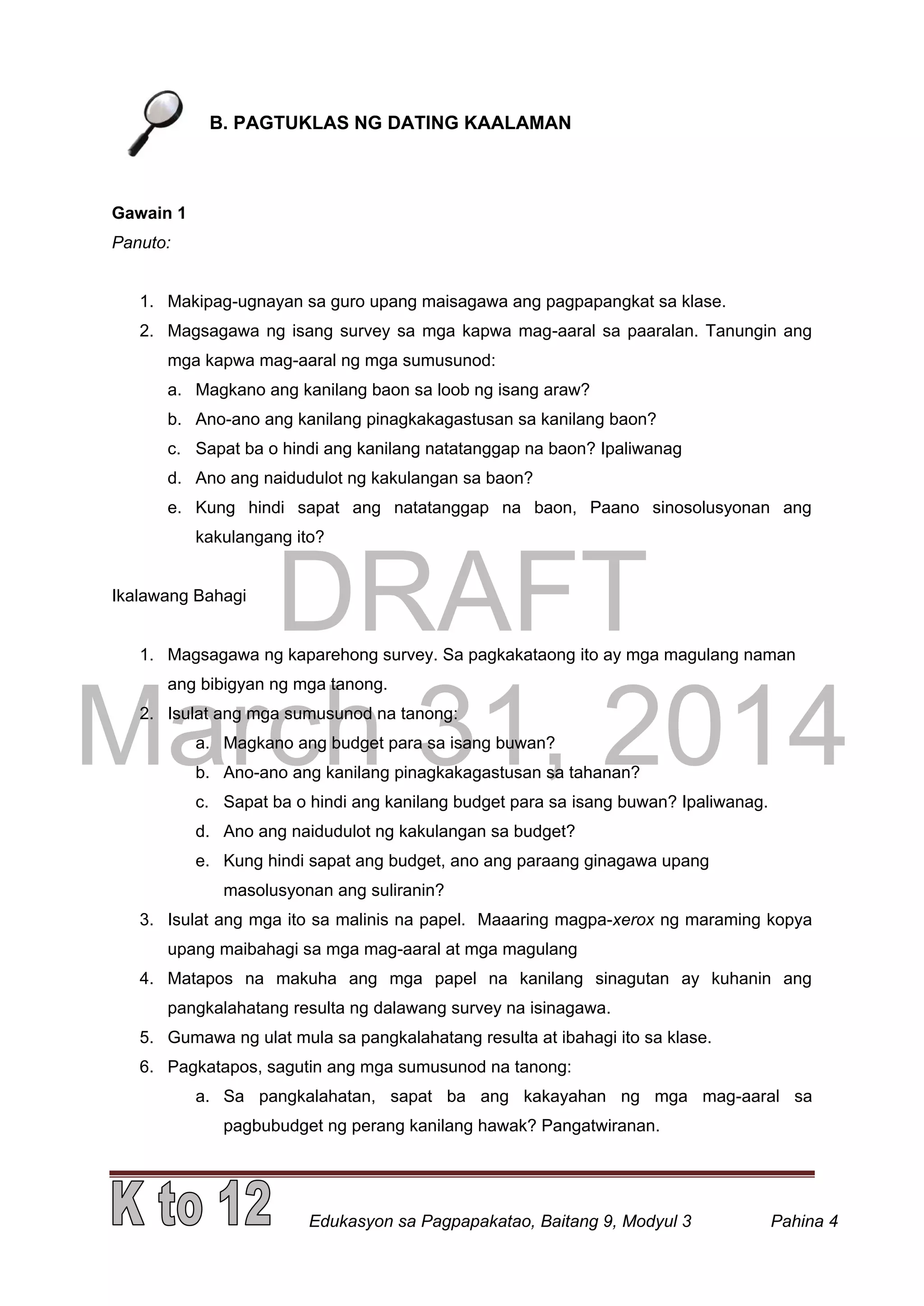 Edukasyon sa Pagpapakatao Grade 9 (LM) | PDF
