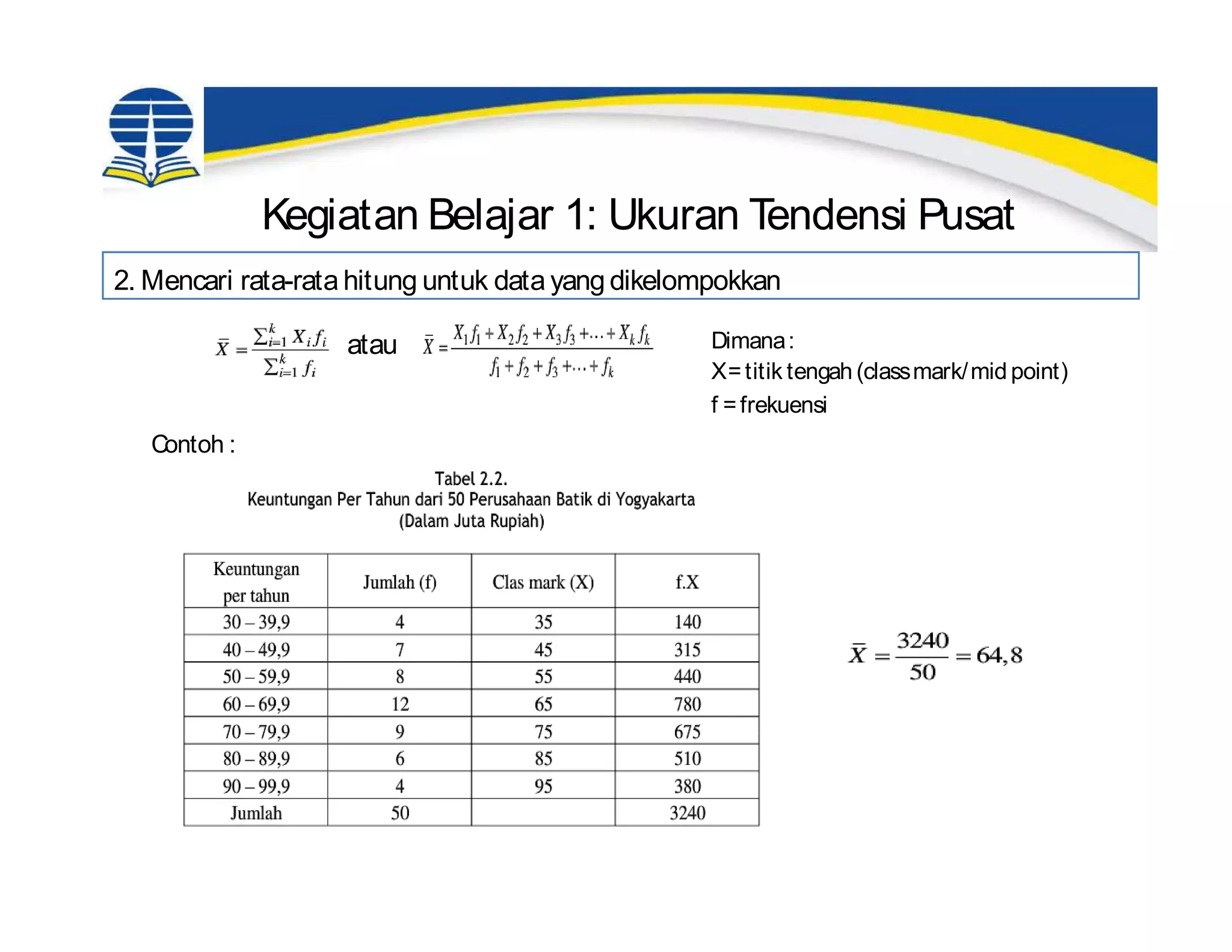 ESPA 4123 - Statistika Ekonomi Modul 2 : Ukuran Tendensi Pusat dan ...