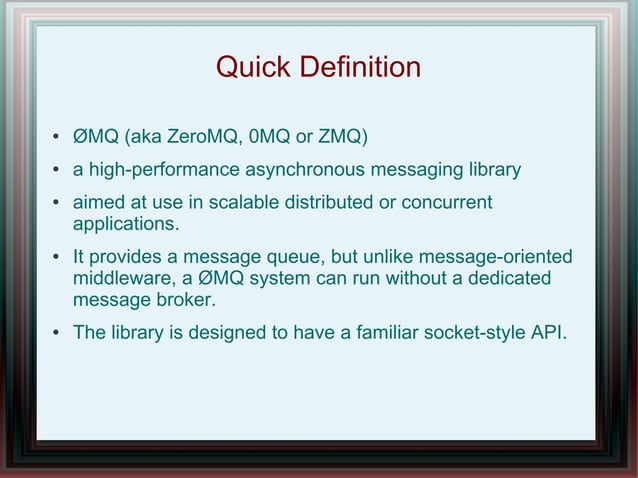 Introduction to ZeroMQ - eSpace TechTalk | PPT