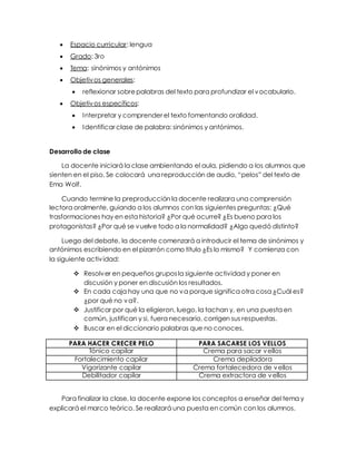 Planificación Lengua 3er grado | DOCX