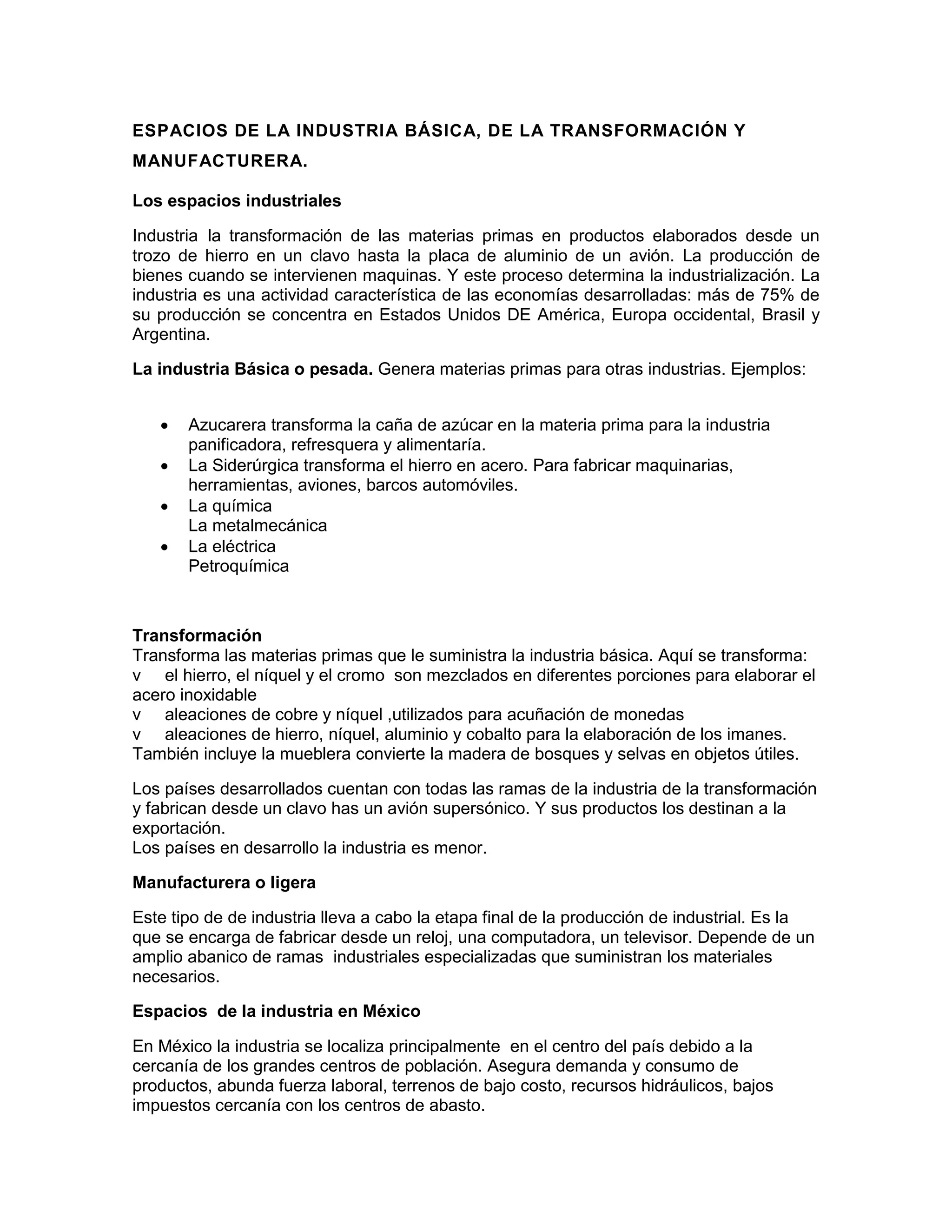 Espacios de la industria básica | DOCX