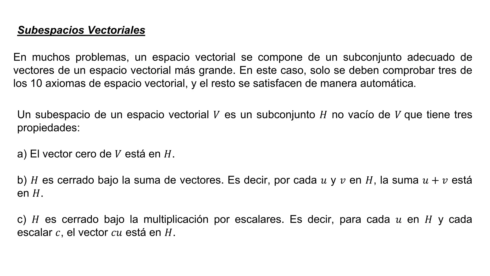 Espacios Vectoriales de álgebra lineal primero | PPTX