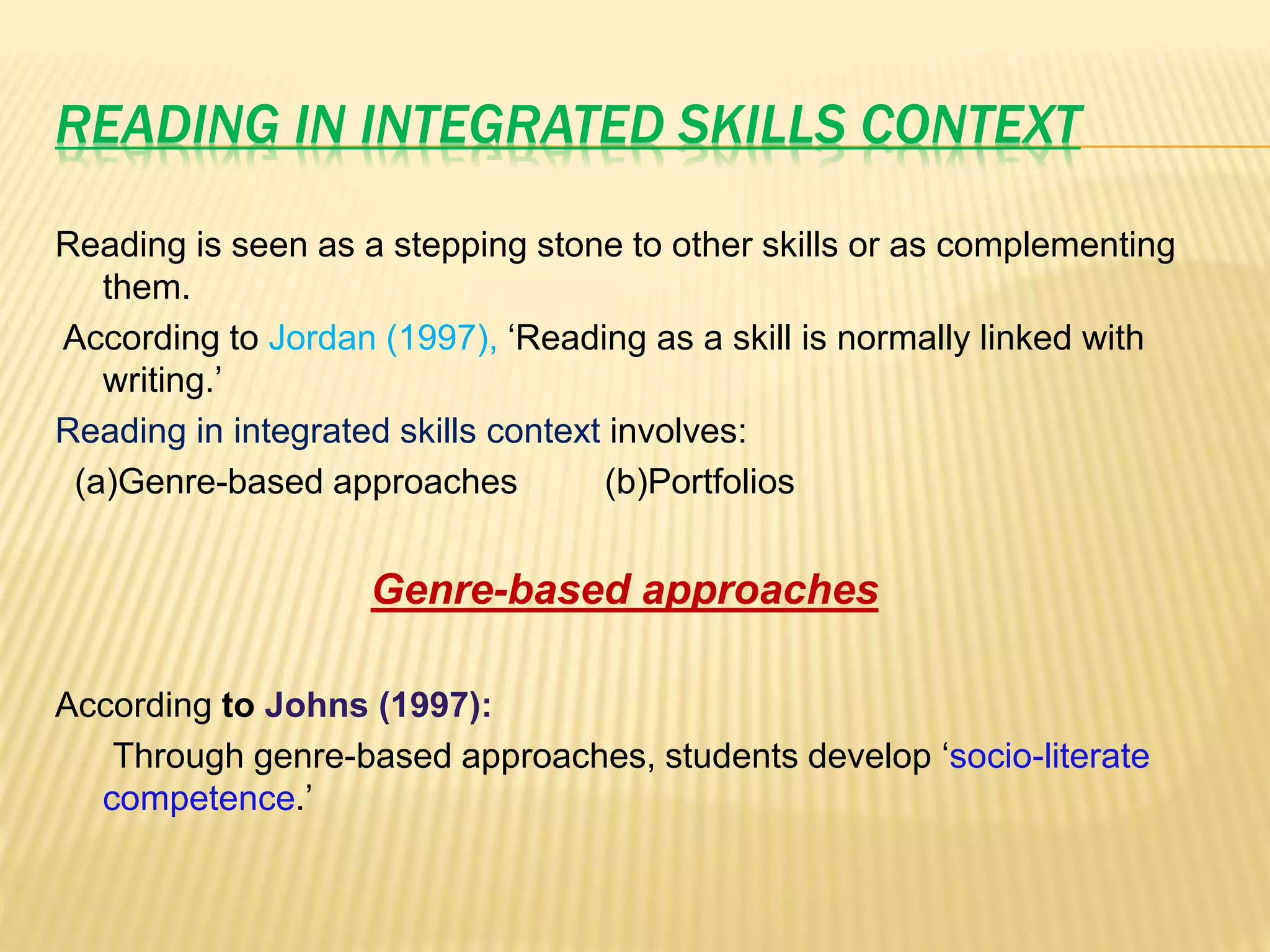 Esp and reading skill in applied linguistics | PPTX