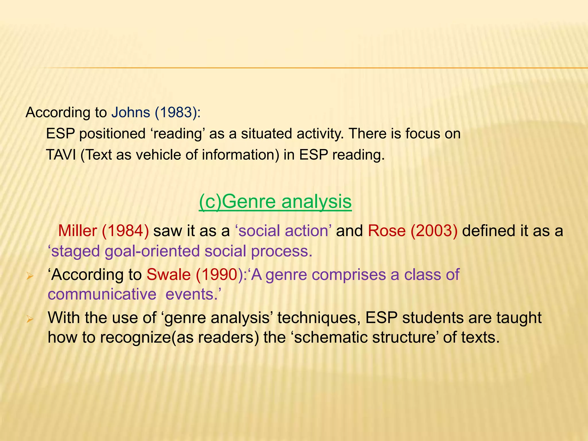 Esp and reading skill in applied linguistics | PPTX