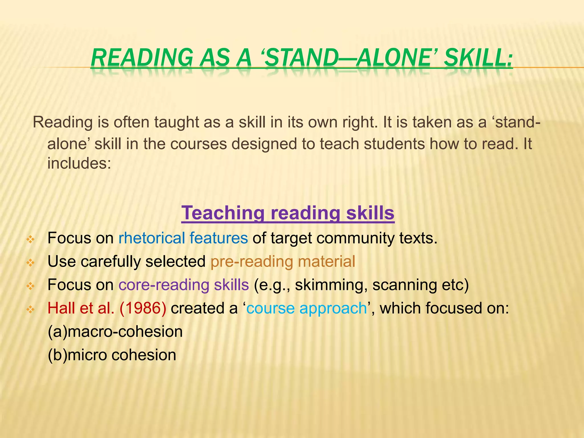 Esp and reading skill in applied linguistics | PPTX