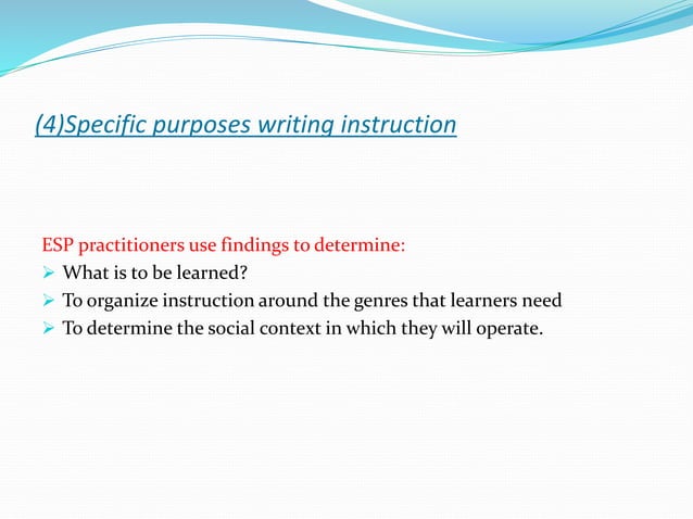 Esp and writing skill in applied linguistics | PPTX