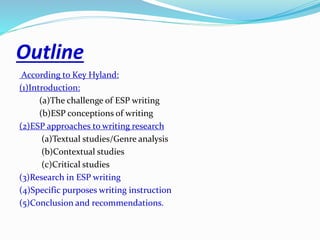 Esp and writing skill in applied linguistics | PPTX