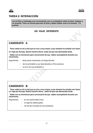 Examen de español. Certificación Nivel Intermedio B1 Español EOI País ...
