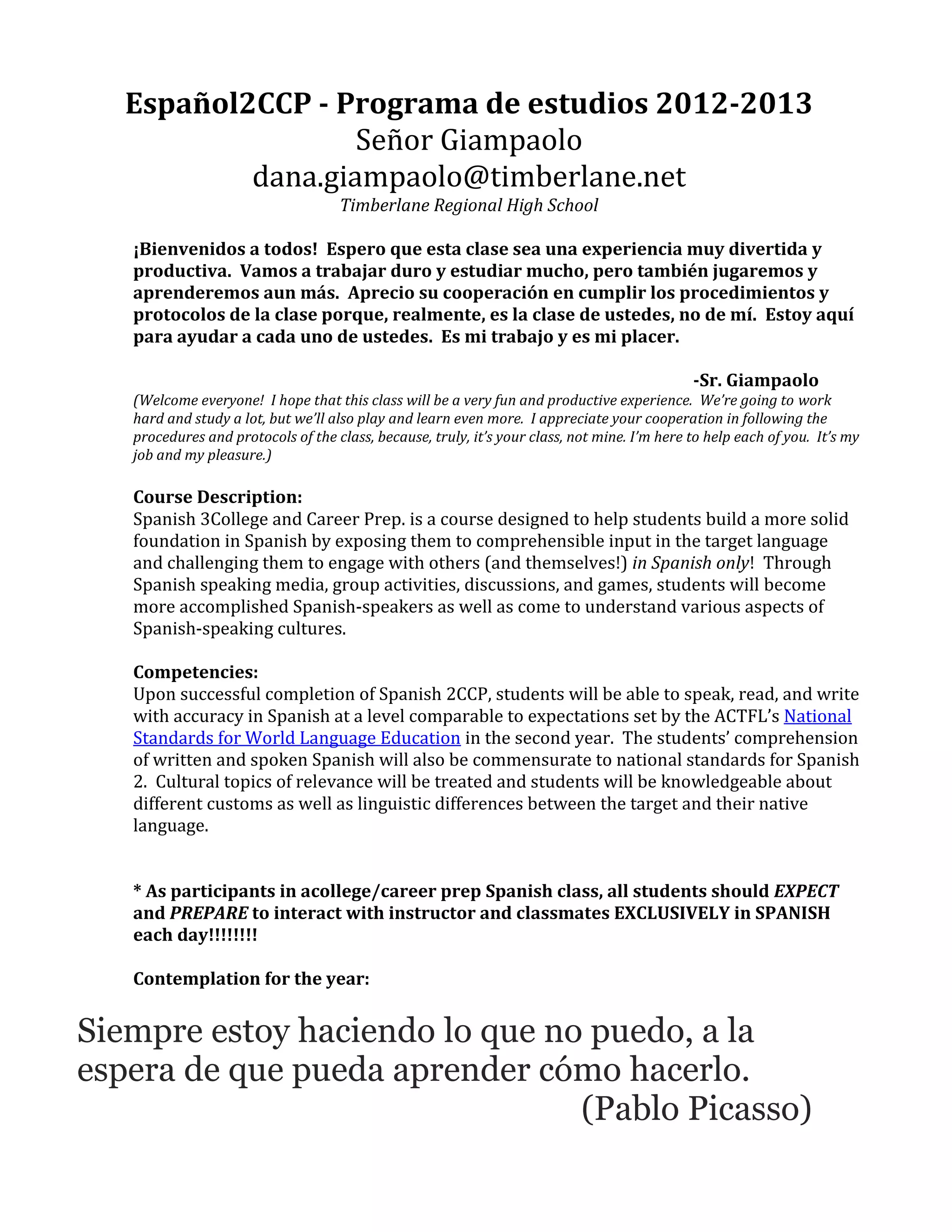 SYLLABUS Español 2CCP Señor Giampaolo | DOCX