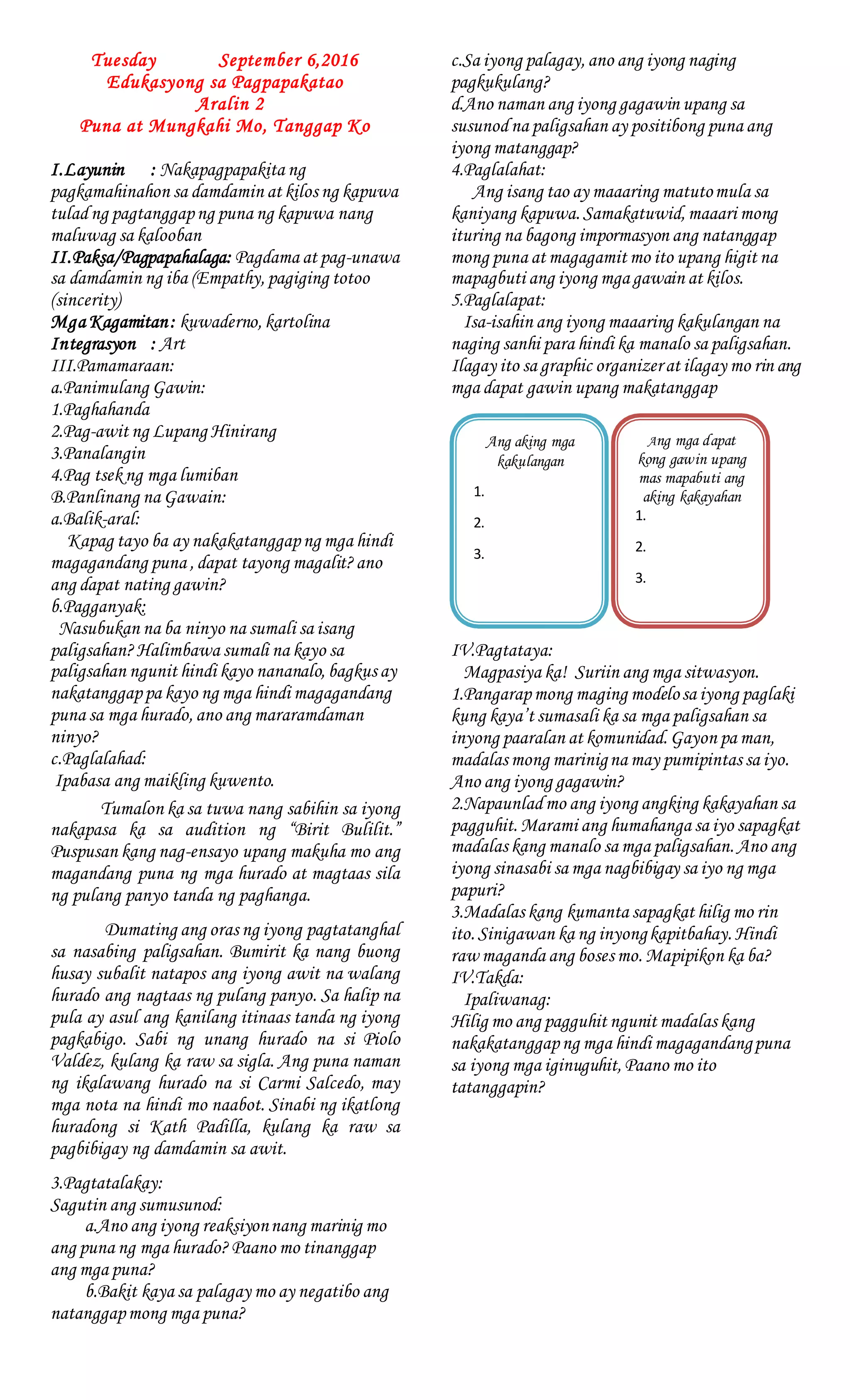 Esp aralin 1 pagkakamali ko itutuwid ko | DOCX