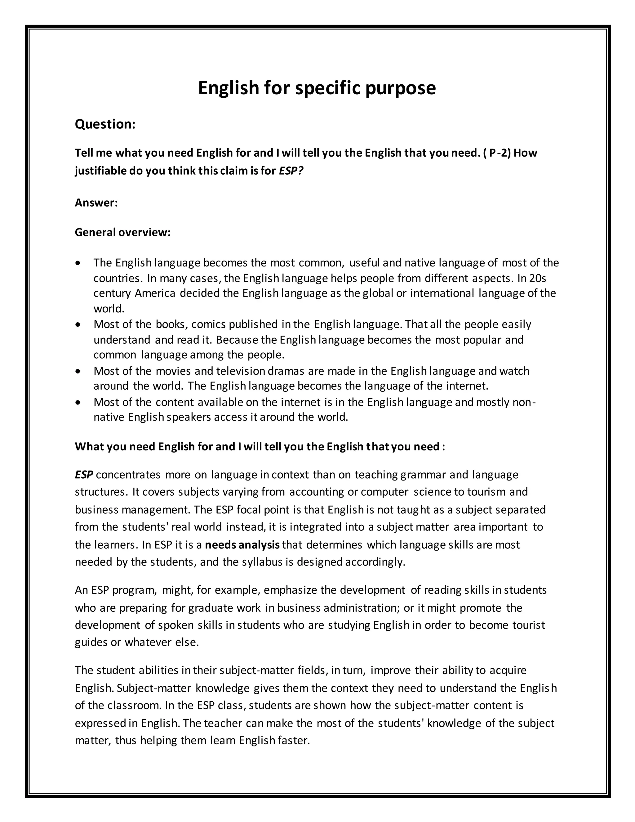 English for specific purpose | DOCX