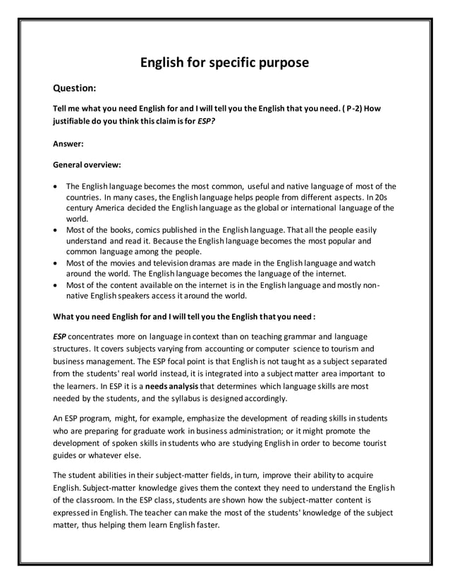 English for specific purpose | PDF