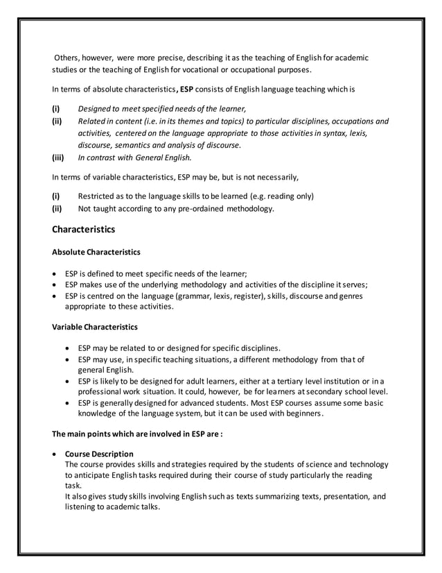 English for specific purpose | DOCX | Education