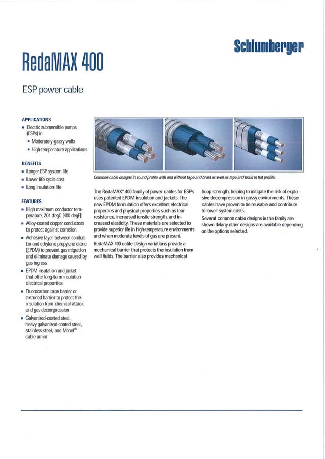Schlumberger RedaMAX 400 Esp Cable Data Sheet | PDF