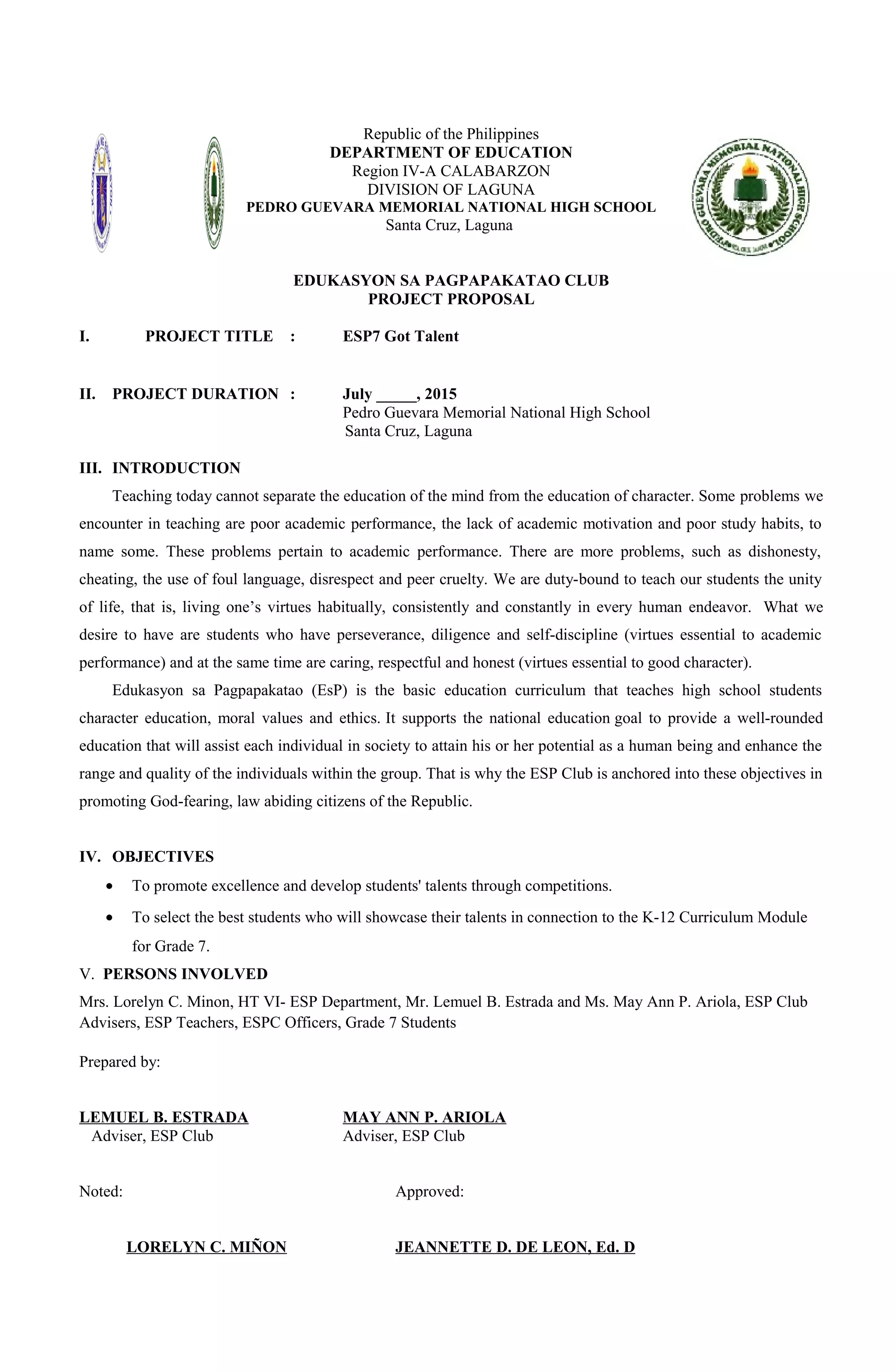 Esp club project proposal | DOC