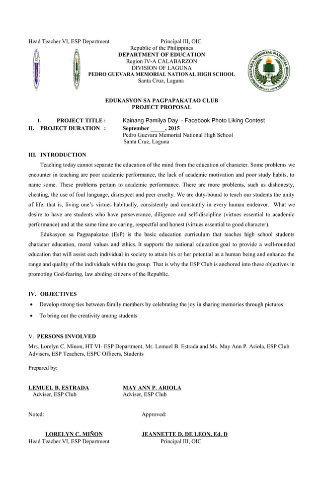 Esp club project proposal | DOC | Professional School | Postgraduate ...