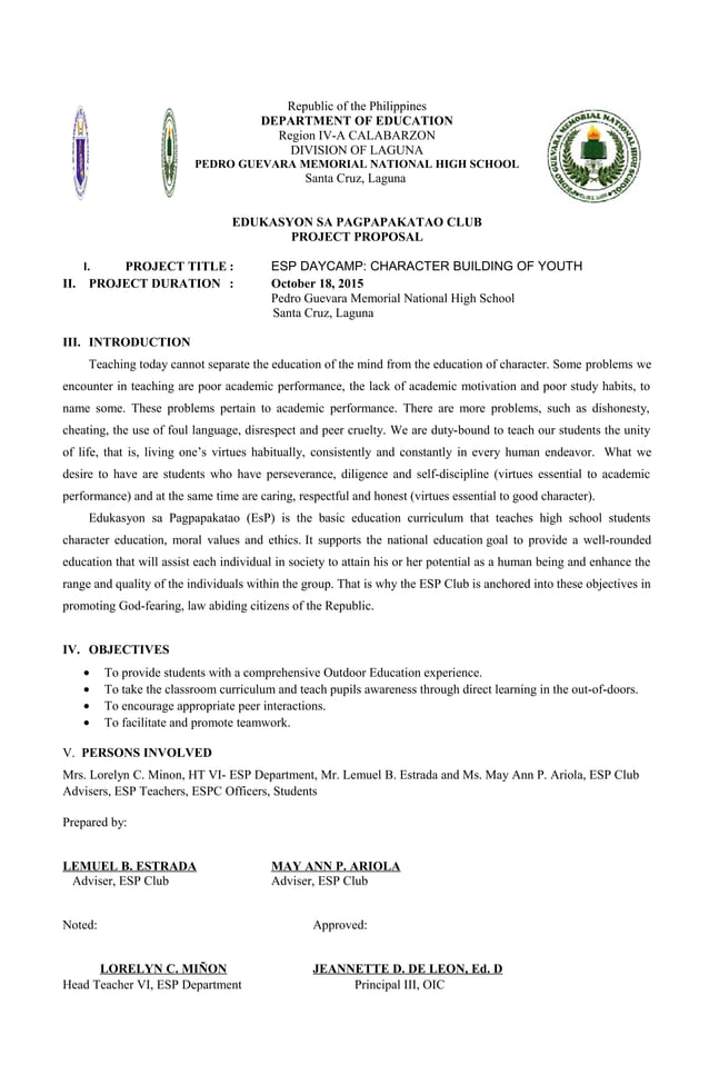 Esp club project proposal | DOC | Professional School | Postgraduate Education