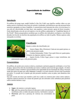 Especialidade de anfíbios | PDF