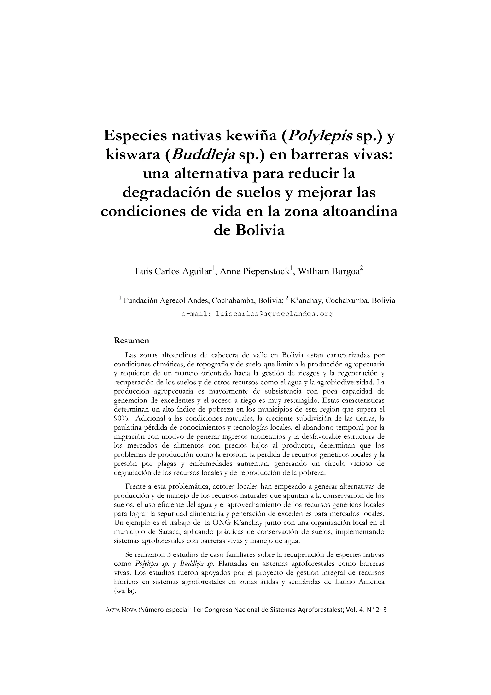Especies nativas kiswara kewiña | PDF
