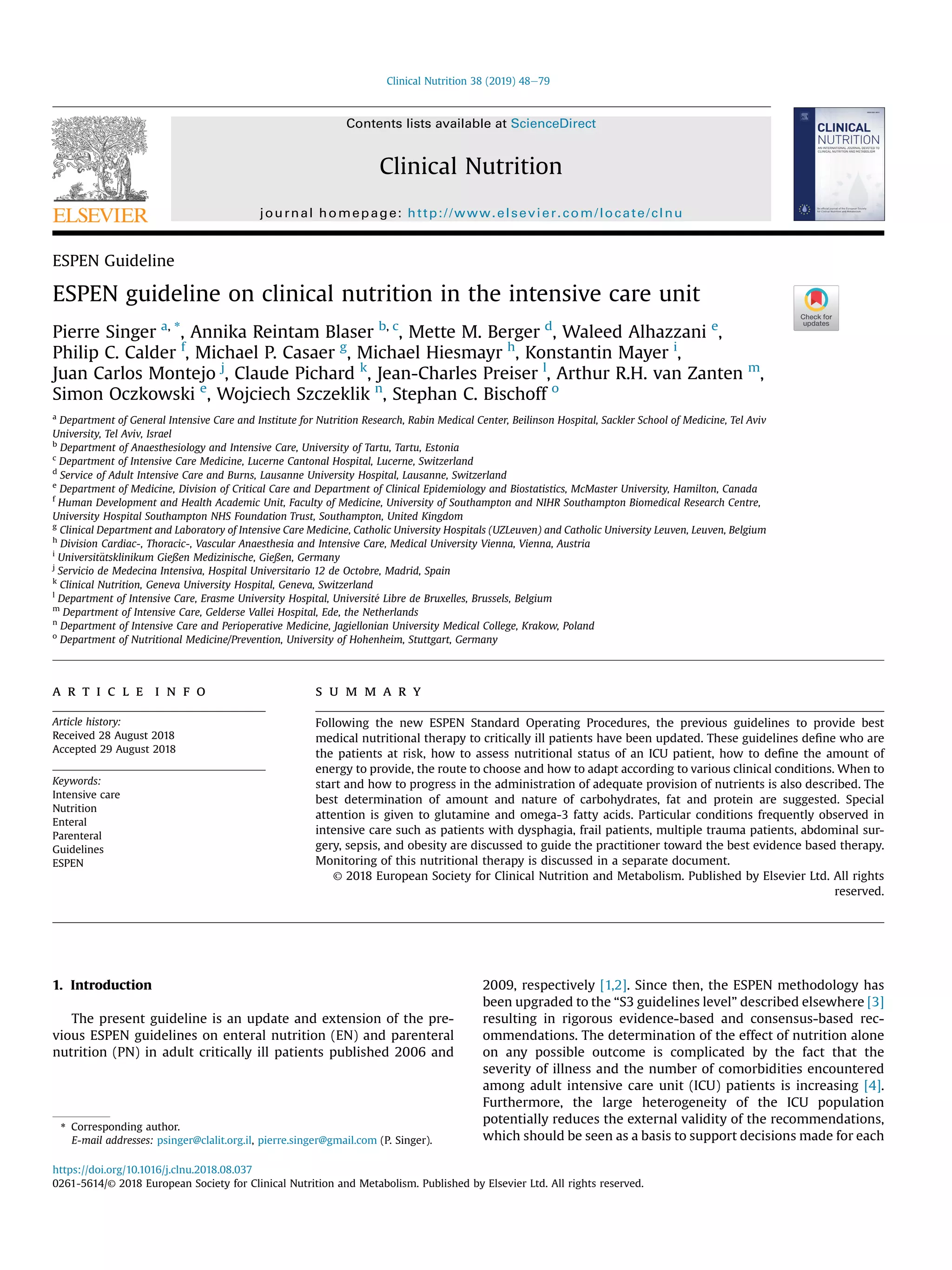 Espen guideline on-clinical-nutrition-in-the-intensive-care-unit | PDF | Endocrine and Metabolic ...