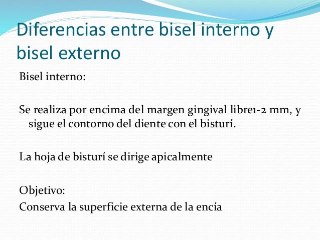 Espesor biológico, gingivectomía, bisel interno, bisel externo, alarg…