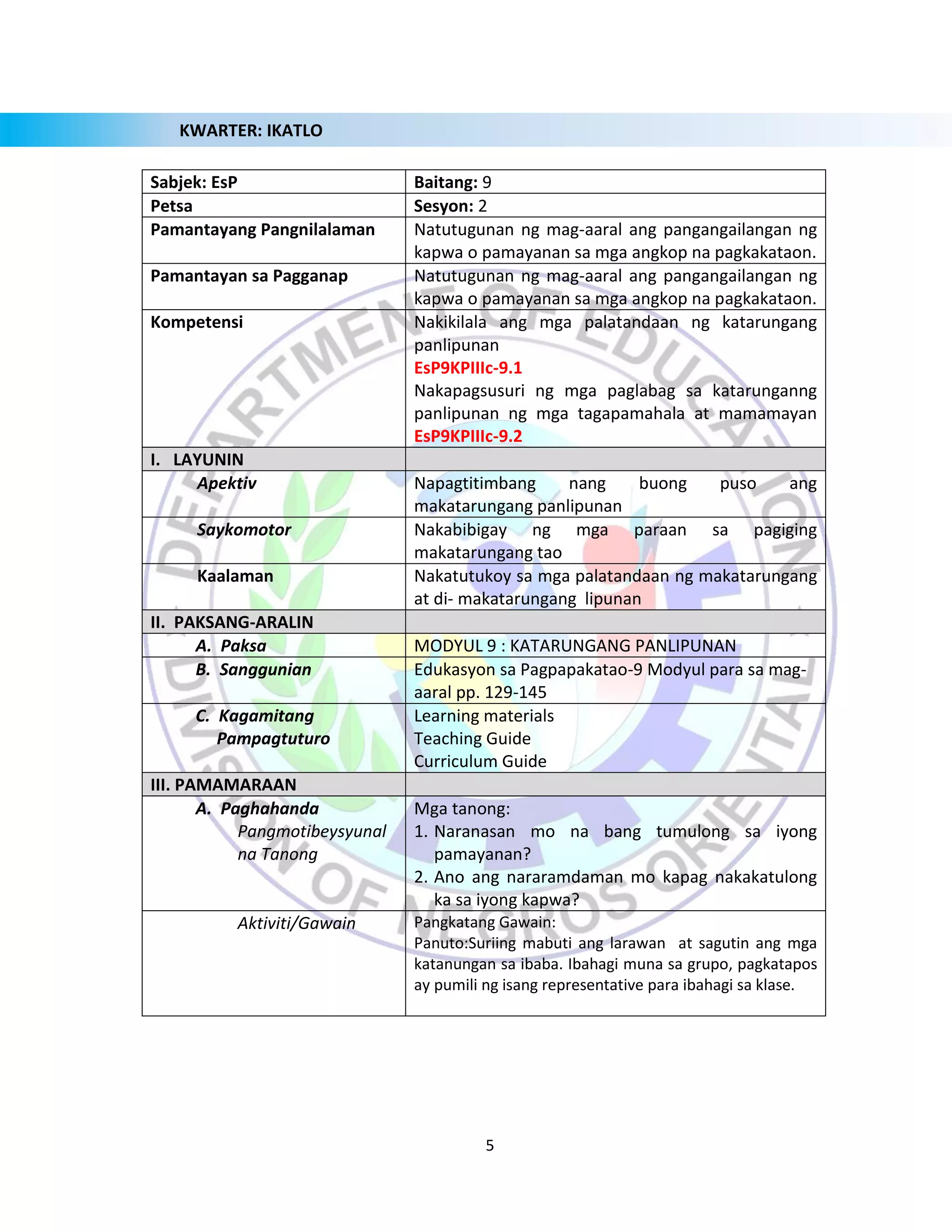 Es p grade 9 3rd quarter | PDF