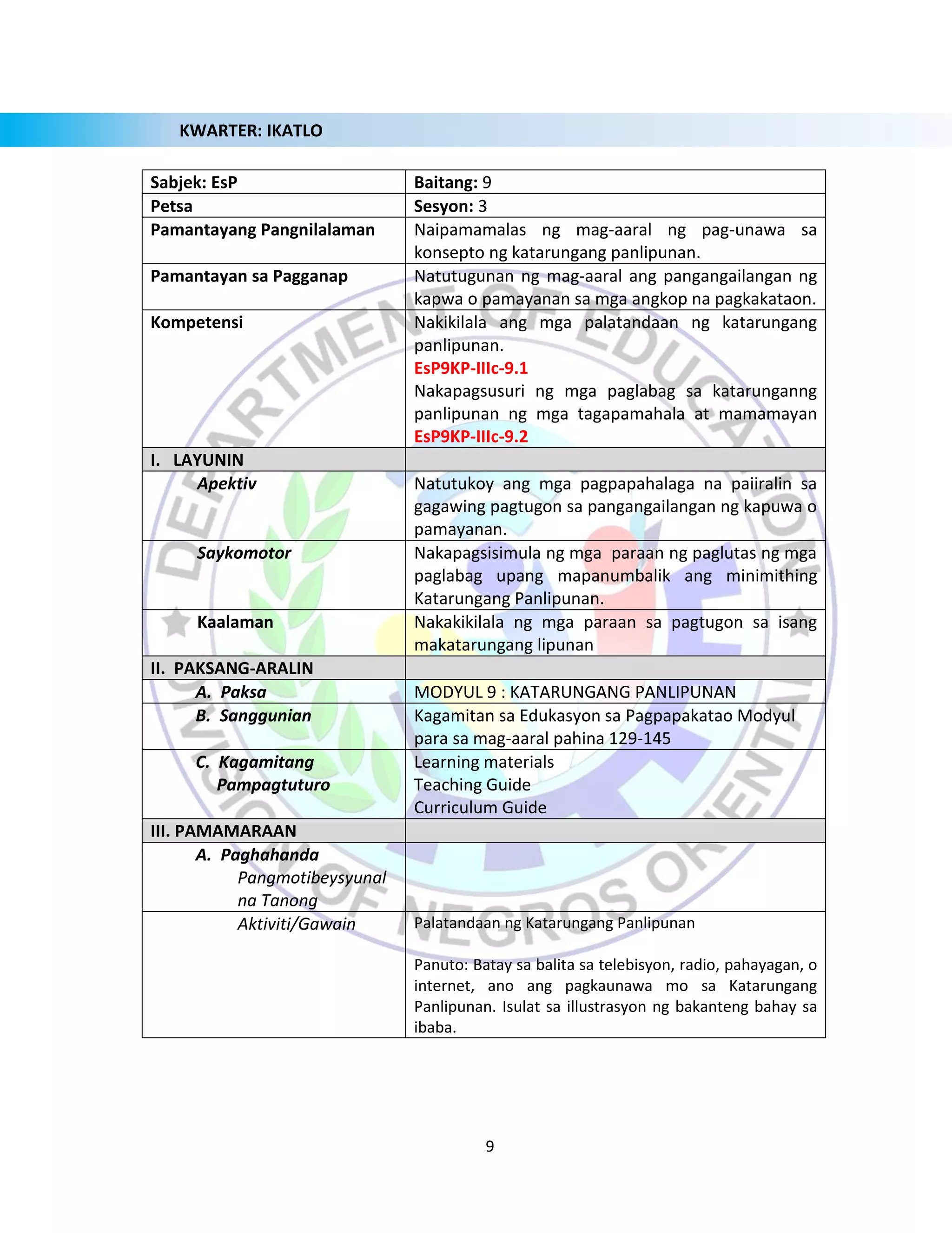 Es p grade 9 3rd quarter | PDF
