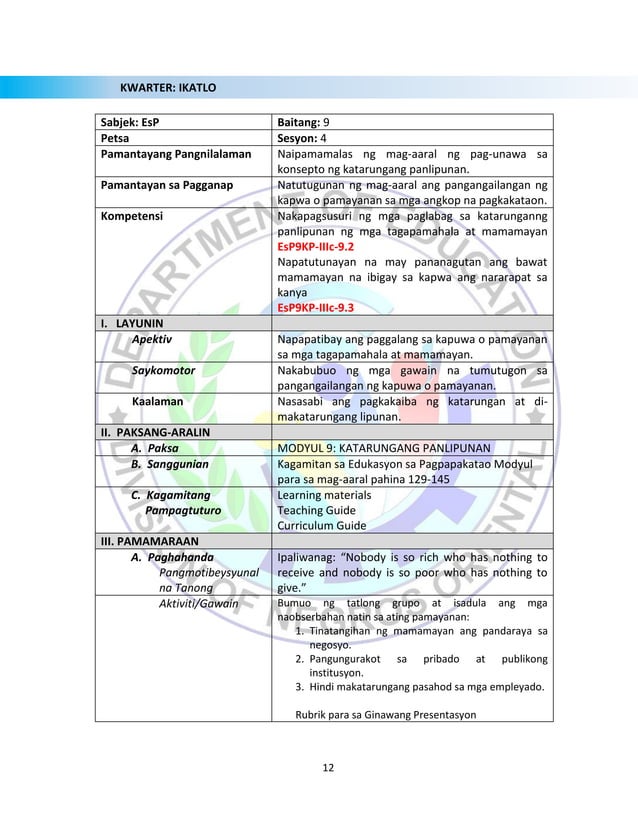 Es p grade 9 3rd quarter | PDF