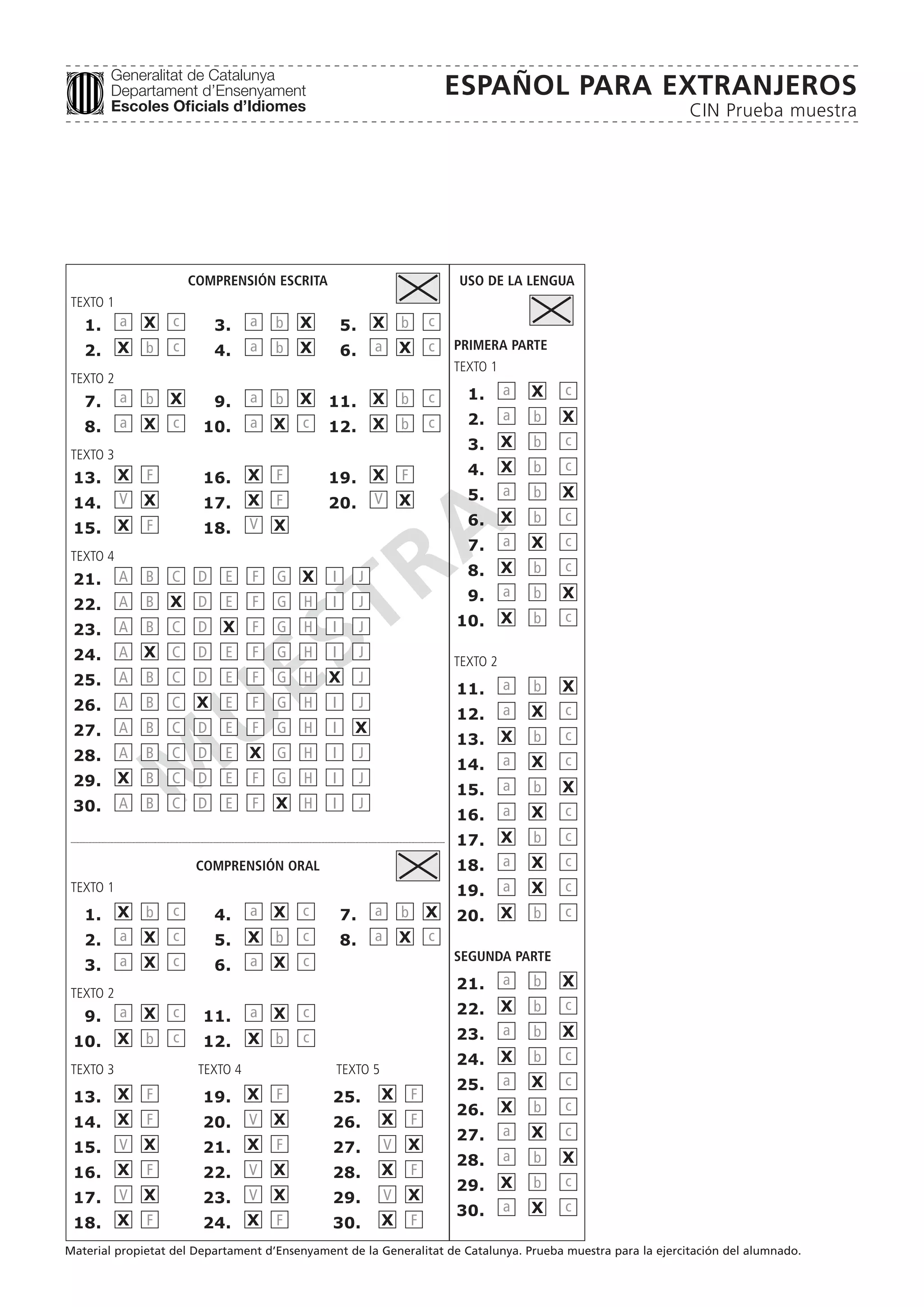 Comprensión escrita y oral respuestas. Certificación Nivel Intermedio B1 Español EOI Cataluña | PDF